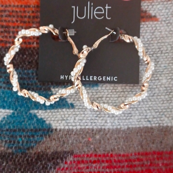 Juliet | Jewelry | Juliet Twisted Gold Pearl Hoops 2 Nwt | Poshmark
